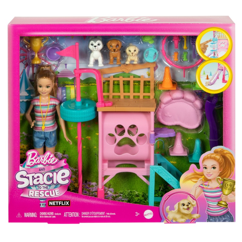 Dabdoob | Barbie Obstacle Course Playset with Doll and 3 Puppies 20 Pieces
